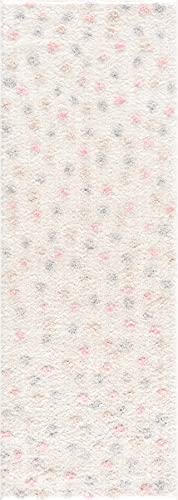 Hauteloom Tilos Dalmatian Living Room Bedroom Nursery Shag Area Rug - Shaggy Carpet - Dot Pattern - High Plush Pile - Pink, Cream, Grey, Beige - 5'3" x 7'