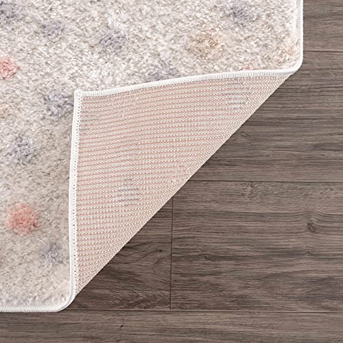 Hauteloom Tilos Dalmatian Living Room Bedroom Nursery Shag Area Rug - Shaggy Carpet - Dot Pattern - High Plush Pile - Pink, Cream, Grey, Beige - 5'3" x 7'