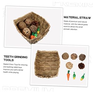 1 Set Hay Hamster Chinchilla Biting Chewing Nest Chew Guinea Pig Care Straw Grass Natural Pad Mat Toys Molar with Animal Bunny Accessories Teething of Gerbil Sleeping for Balls