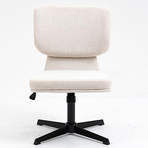 X-VOLSPORT Swivel Chair Small Office Chair Armless for Living Room Home Office Desk Chair No Wheels Linen Fabric Padded Height Adjustable Computer Chair Vanity Chairs Beige