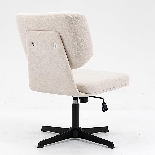 X-VOLSPORT Swivel Chair Small Office Chair Armless for Living Room Home Office Desk Chair No Wheels Linen Fabric Padded Height Adjustable Computer Chair Vanity Chairs Beige