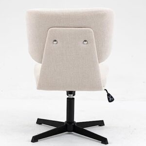 X-VOLSPORT Swivel Chair Small Office Chair Armless for Living Room Home Office Desk Chair No Wheels Linen Fabric Padded Height Adjustable Computer Chair Vanity Chairs Beige