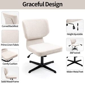 X-VOLSPORT Swivel Chair Small Office Chair Armless for Living Room Home Office Desk Chair No Wheels Linen Fabric Padded Height Adjustable Computer Chair Vanity Chairs Beige