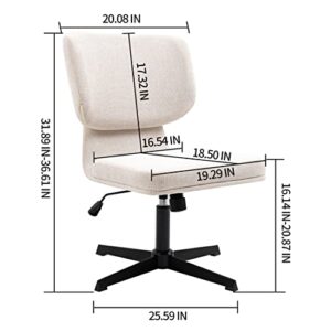 X-VOLSPORT Swivel Chair Small Office Chair Armless for Living Room Home Office Desk Chair No Wheels Linen Fabric Padded Height Adjustable Computer Chair Vanity Chairs Beige