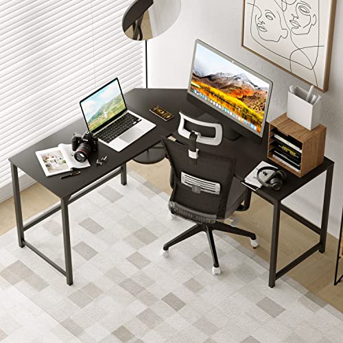 TinyTimes 54.3" L-Shaped Computer Desk, Corner Desk, Computer Desk, for Home Office Writing Study Workstation Industrial Style PC Laptop Table Gaming Desk Save Space Easy Assembly -Black