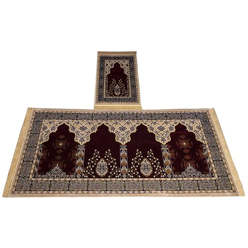 Modefa Turkish Islamic Prayer Rug - Multi Person Janamaz Sajada for Family or Mosque - Large Gathering & Group Praying Mat Carpet - 5 Person Imam Prayer Rug (Red/Multi #1)