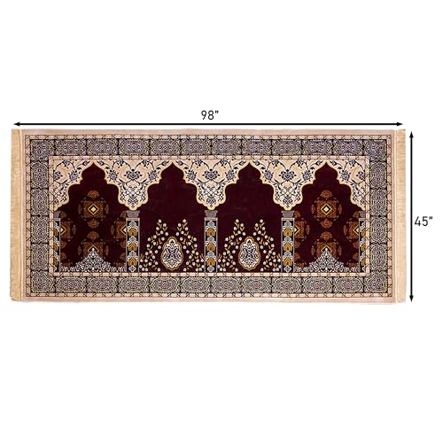 Modefa Turkish Islamic Prayer Rug - Multi Person Janamaz Sajada for Family or Mosque - Large Gathering & Group Praying Mat Carpet - 5 Person Imam Prayer Rug (Red/Multi #1)