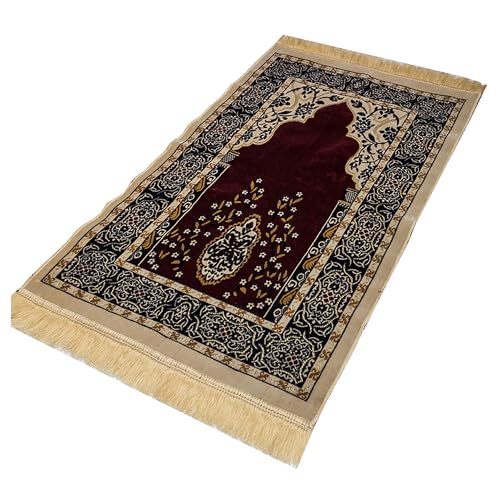 Modefa Turkish Islamic Prayer Rug - Multi Person Janamaz Sajada for Family or Mosque - Large Gathering & Group Praying Mat Carpet - 5 Person Imam Prayer Rug (Red/Multi #1)