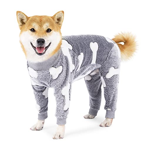 Harikaji Dog Warm Jumpsuit,Pet Winter Flannel Warm Pajamas,Cold Weather Dog Onesie,Dog Winter Clothes for Medium Large Dogs (3XL:Chest<29'', Grey)