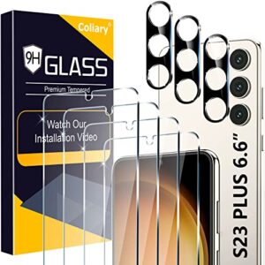 [4+3 pack] galaxy s23 plus screen protector, 9h tempered glass, ultrasonic fingerprint support, case friendly hd clear for samsung galaxy s23 plus 5g glass screen protector