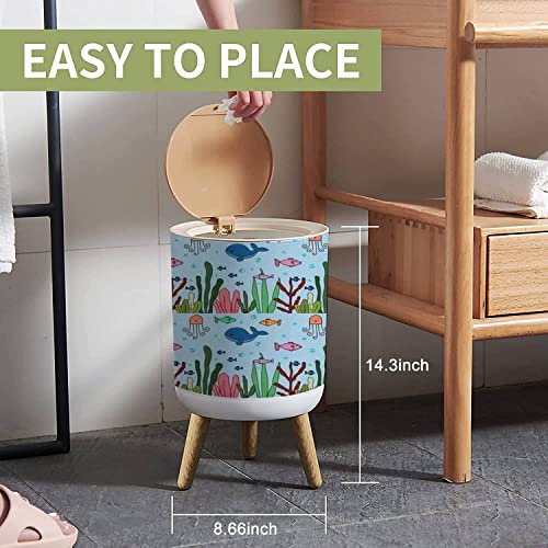 LGCZNWDFHTZ Small Trash Can with Lid for Bathroom Kitchen Office Diaper Seamless sea Cute sea Creatures Seamless Bedroom Garbage Trash Bin Dog Proof Waste Basket Cute Decorative