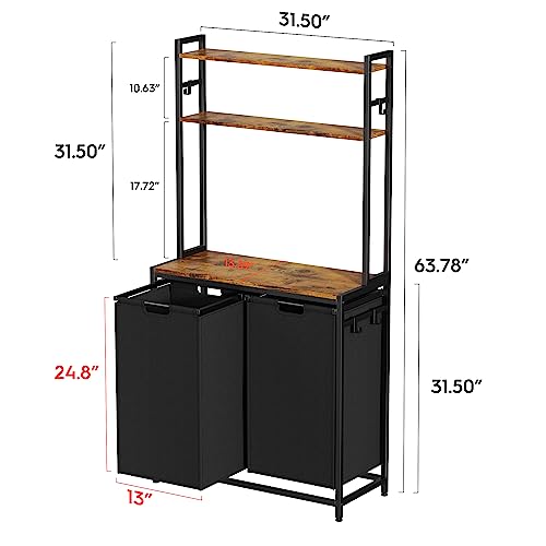 Amosic Laundry Hamper, Laundry Basket with Storage Rack, 2 Removable Laundry Sorter Bags(Capacity of 37 gallons, 140L), Pull-Out and Removable Laundry Bags, Laundry Hamper for Bathroom, Bedroom