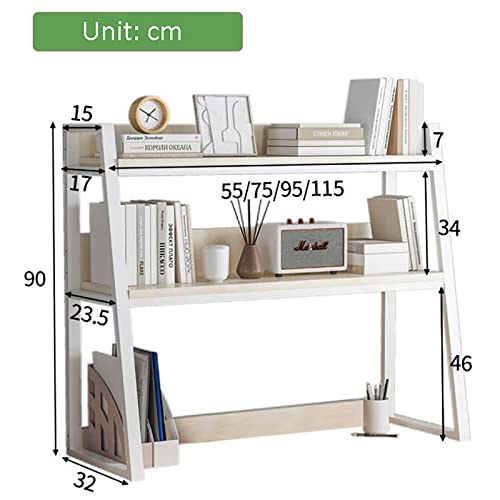 QQXX Wood Desktop Bookshelf for Computer Desk,2-Tier Hutch Bookcase Organizer,Multipurpose Countertop Storage Hutch Display Rack for Home Office Furniture(115x32x90cm(45x13x35inch), Black)