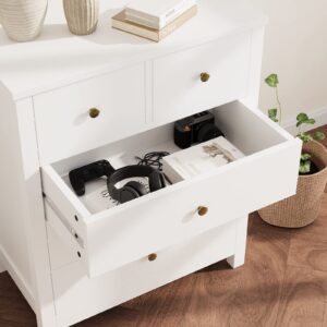 Senfot Drawer Chest Dresser Organizers Storage Wood Nightstand with 5 Drawers Furniture for Kids, Entryway and Living Room in White