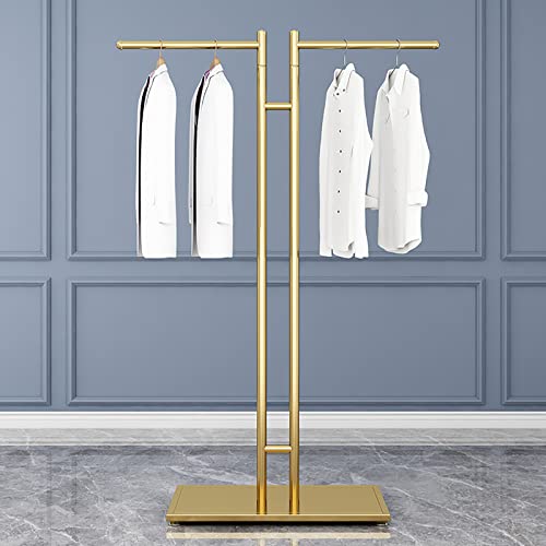 Gold Metal Pipe Clothing Rack,2 Rods Clothes Rack Garment Rack,heavy Duty Clothing Rack For Hanging Clothes,free-standing Close Organizer,clothing Store Display Stand(150x100cm(59x39inch), Gold B)