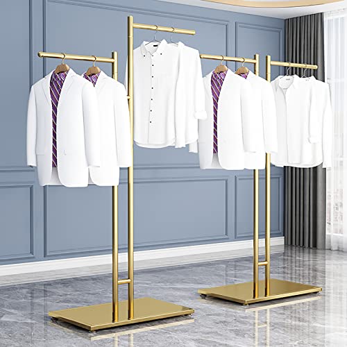 Gold Metal Pipe Clothing Rack,2 Rods Clothes Rack Garment Rack,heavy Duty Clothing Rack For Hanging Clothes,free-standing Close Organizer,clothing Store Display Stand(150x100cm(59x39inch), Gold B)