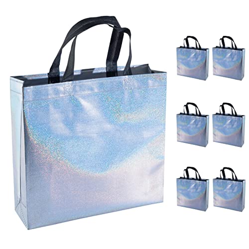 Tendwarm 6 Pcs Gift Bags Iridescent Reusable Large Gift Bag with Handles for Party Wedding