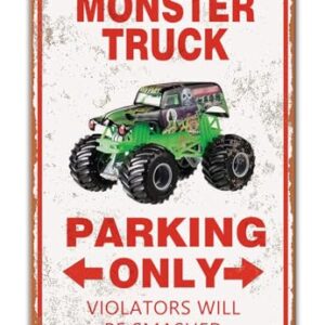 Monster Truck Parking Only Sign Boy's Room Decor Bedroom Accessories Birthday Party Decorations 12 x 8 Inch (957)