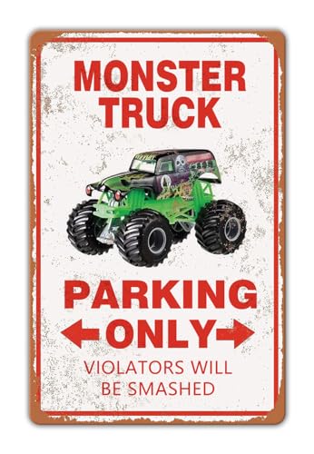 Monster Truck Parking Only Sign Boy's Room Decor Bedroom Accessories Birthday Party Decorations 12 x 8 Inch (957)