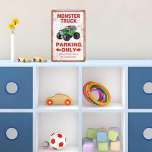 Monster Truck Parking Only Sign Boy's Room Decor Bedroom Accessories Birthday Party Decorations 12 x 8 Inch (957)