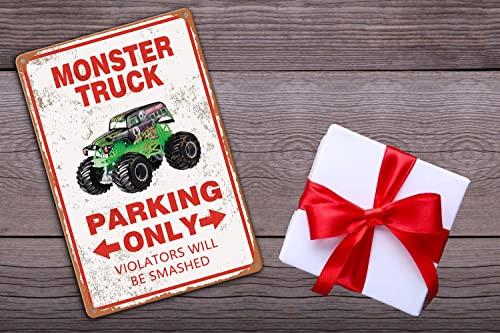 Monster Truck Parking Only Sign Boy's Room Decor Bedroom Accessories Birthday Party Decorations 12 x 8 Inch (957)