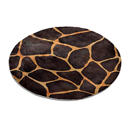 Ultra Soft Faux Fur Area Rugs Faux Rabbit Fur Round Rug, Living Room Rugs for Bedroom, Dining Room, Living Room, Giraffe Print Brown Animal Print