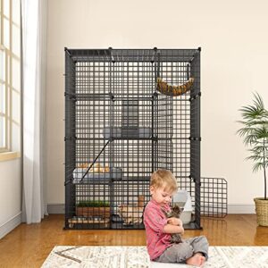 YITAHOME Large Cat Cage Indoor Enclosure Metal Wire 4-Tier Kennels DIY Cat Playpen Catio with Large Hammock for 1-3 Cats