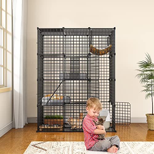 YITAHOME Large Cat Cage Indoor Enclosure Metal Wire 4-Tier Kennels DIY Cat Playpen Catio with Large Hammock for 1-3 Cats