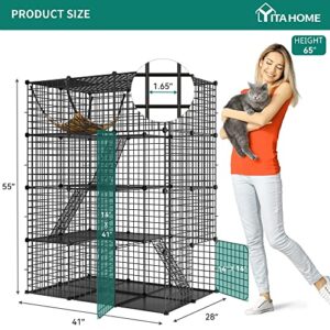 YITAHOME Large Cat Cage Indoor Enclosure Metal Wire 4-Tier Kennels DIY Cat Playpen Catio with Large Hammock for 1-3 Cats