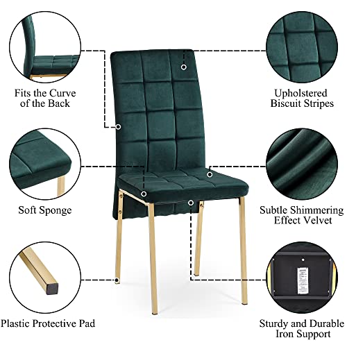 NORDICANA Upholstered Velvet Dining Chairs Classic Kitchen High Back Chairs Set of 4, Featured Dovetail Tufted Side Chairs, Golden Color Metal Legs, Forest Green