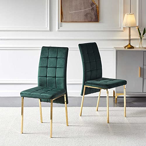 NORDICANA Upholstered Velvet Dining Chairs Classic Kitchen High Back Chairs Set of 4, Featured Dovetail Tufted Side Chairs, Golden Color Metal Legs, Forest Green