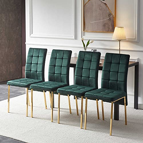 NORDICANA Upholstered Velvet Dining Chairs Classic Kitchen High Back Chairs Set of 4, Featured Dovetail Tufted Side Chairs, Golden Color Metal Legs, Forest Green