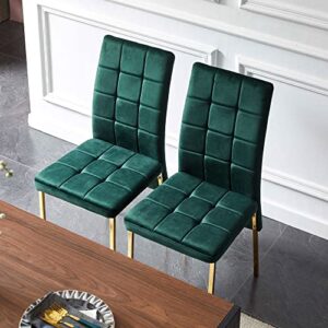 NORDICANA Upholstered Velvet Dining Chairs Classic Kitchen High Back Chairs Set of 4, Featured Dovetail Tufted Side Chairs, Golden Color Metal Legs, Forest Green