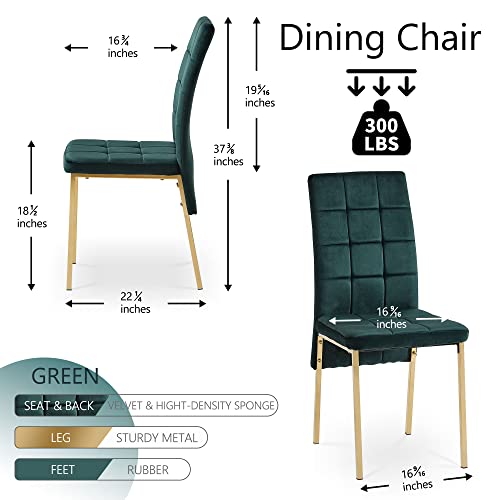 NORDICANA Upholstered Velvet Dining Chairs Classic Kitchen High Back Chairs Set of 4, Featured Dovetail Tufted Side Chairs, Golden Color Metal Legs, Forest Green