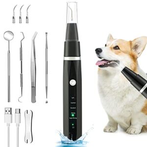 ultrasonic dog teeth cleaning kit with led lamp for pet, 5 modes for teeth care to remove stains calculus, dog toothbrush plaque and tartar remover with 3 heads