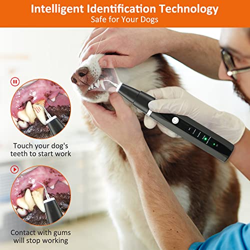 Ultrasonic Dog Teeth Cleaning Kit with LED Lamp for Pet, 5 Modes for Teeth Care to Remove Stains Calculus, Dog Toothbrush Plaque and Tartar Remover with 3 Heads