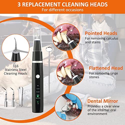 Ultrasonic Dog Teeth Cleaning Kit with LED Lamp for Pet, 5 Modes for Teeth Care to Remove Stains Calculus, Dog Toothbrush Plaque and Tartar Remover with 3 Heads