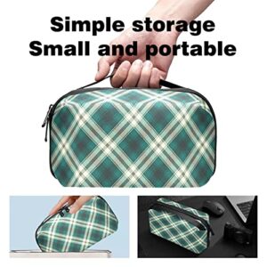 Travel Cord Organizer, Tech Organizer, Electronics Organizer, Cable Organizer Bag, Green Lattice Plaid Grid Check