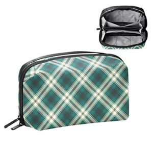 travel cord organizer, tech organizer, electronics organizer, cable organizer bag, green lattice plaid grid check