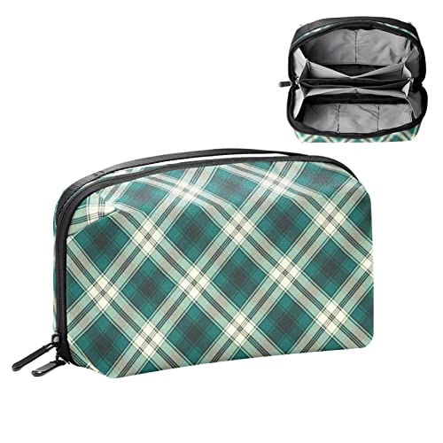 Travel Cord Organizer, Tech Organizer, Electronics Organizer, Cable Organizer Bag, Green Lattice Plaid Grid Check