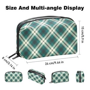 Travel Cord Organizer, Tech Organizer, Electronics Organizer, Cable Organizer Bag, Green Lattice Plaid Grid Check