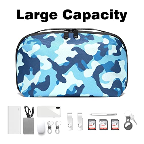 Travel Cord Organizer, Tech Organizer, Electronics Organizer, Cable Organizer Bag, Modern Blue Camouflage