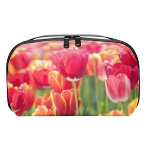 travel cord organizer, tech organizer, electronics organizer, cable organizer bag, spring red tulip