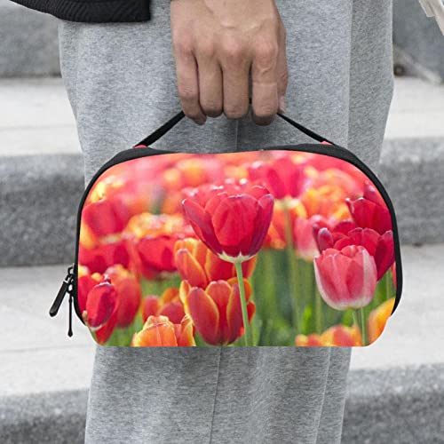 Travel Cord Organizer, Tech Organizer, Electronics Organizer, Cable Organizer Bag, Spring Red Tulip