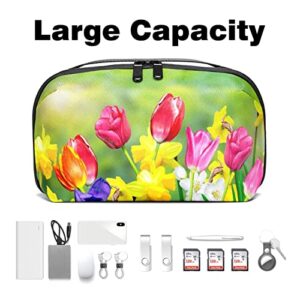 Travel Cord Organizer, Tech Organizer, Electronics Organizer, Cable Organizer Bag, Iris Tulip Spring Garden Flower Floral