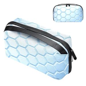 travel cord organizer, tech organizer, electronics organizer, cable organizer bag, modern blue hexagon pattern