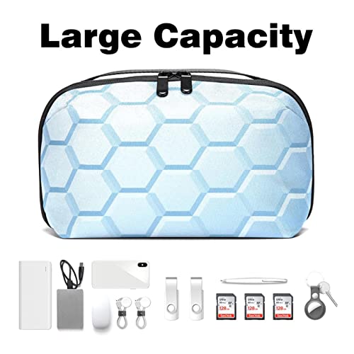 Travel Cord Organizer, Tech Organizer, Electronics Organizer, Cable Organizer Bag, Modern Blue Hexagon Pattern