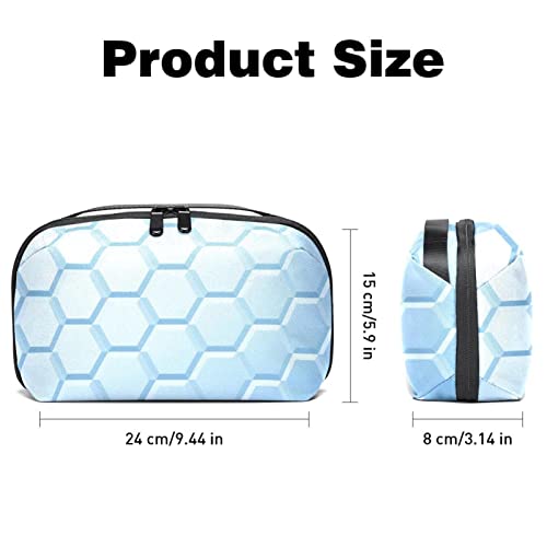 Travel Cord Organizer, Tech Organizer, Electronics Organizer, Cable Organizer Bag, Modern Blue Hexagon Pattern