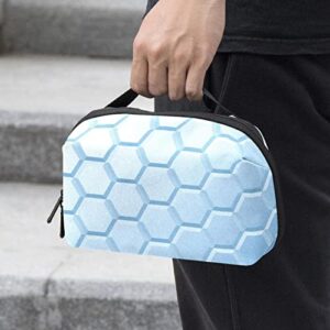 Travel Cord Organizer, Tech Organizer, Electronics Organizer, Cable Organizer Bag, Modern Blue Hexagon Pattern