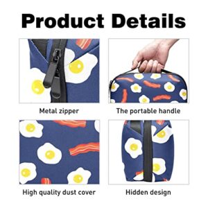 Travel Cord Organizer, Tech Organizer, Electronics Organizer, Cable Organizer Bag, Poached Egg Bacon Cartoon Food Navy Blue